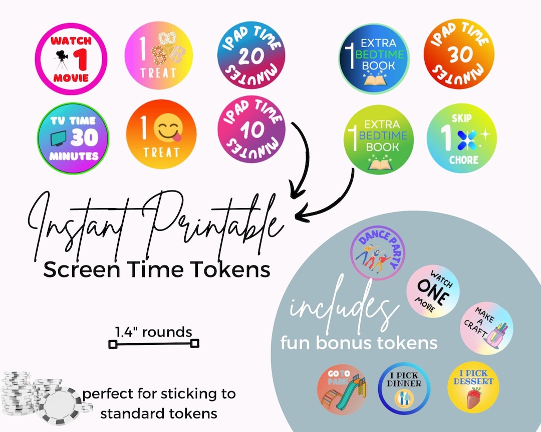 Screen Time Tokens for Kids Printable, Screen Time Currency, TV and ...