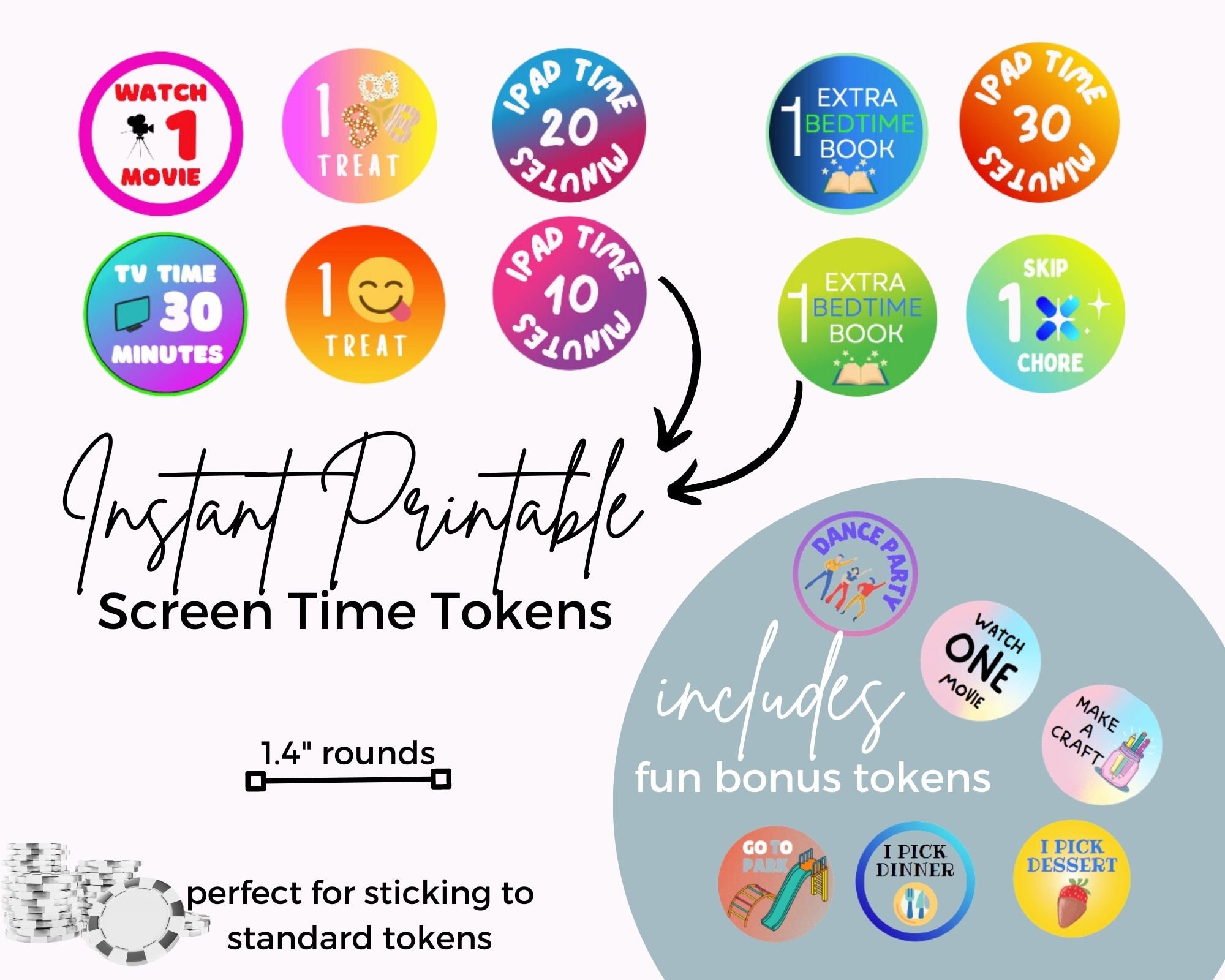 Screen Time Tokens for Kids Printable, Screen Time Currency, TV and ...