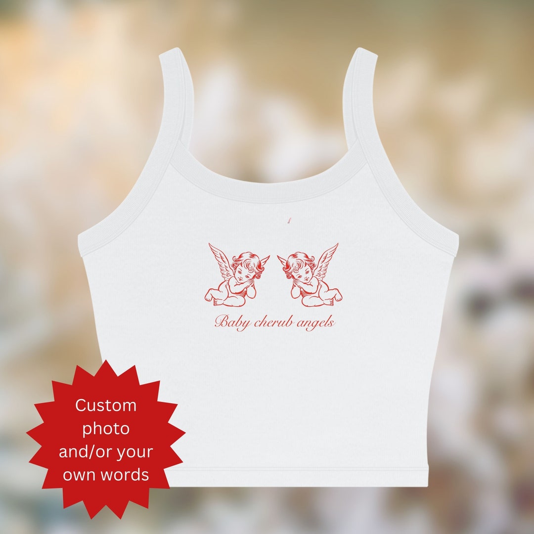 Baby Cherub Angels Tank Top, Cute Angel Graphic Y2K Aesthetic Crop ...