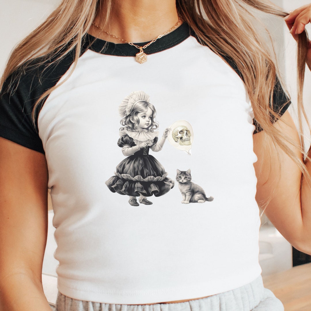 Creepy Girl Baby Tee, Dark Coquette Shirt, Unhinged Baby Tee, Skull Tee ...