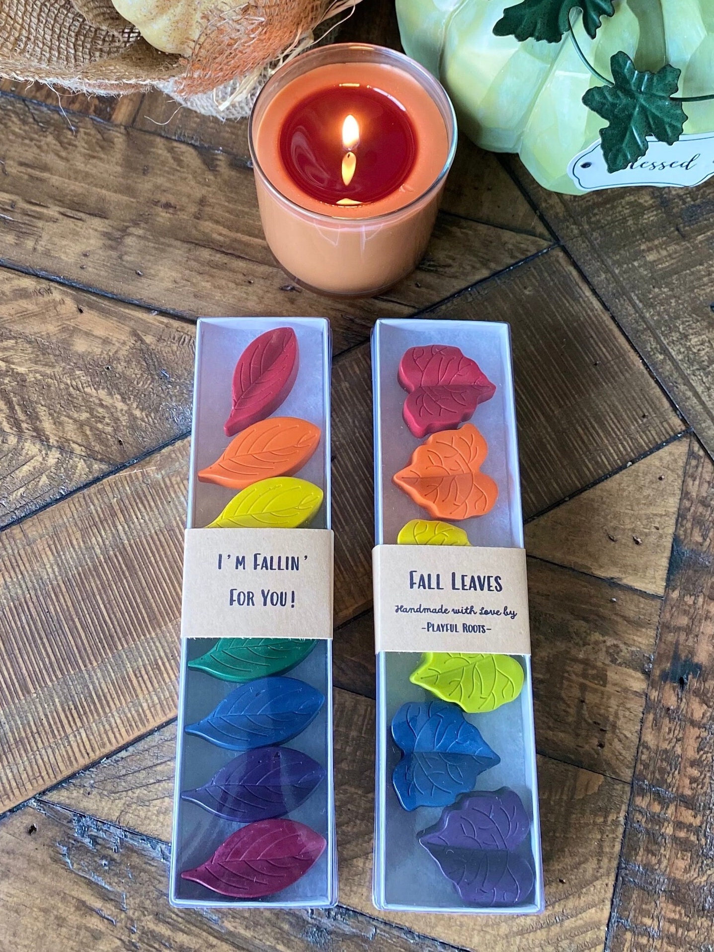 Crayon Fall Leaves Gift Set, Fall Gift Basket, Thanksgiving Gift, Place ...