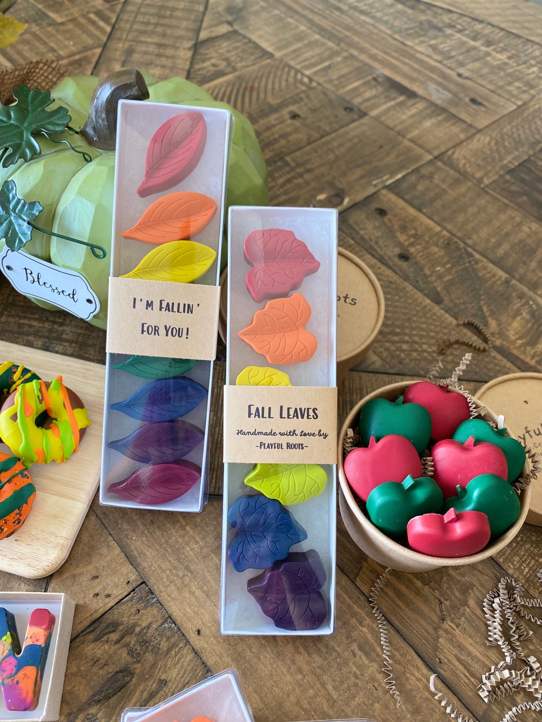 Crayon Fall Leaves Gift Set, Fall Gift Basket, Thanksgiving Gift, Place ...