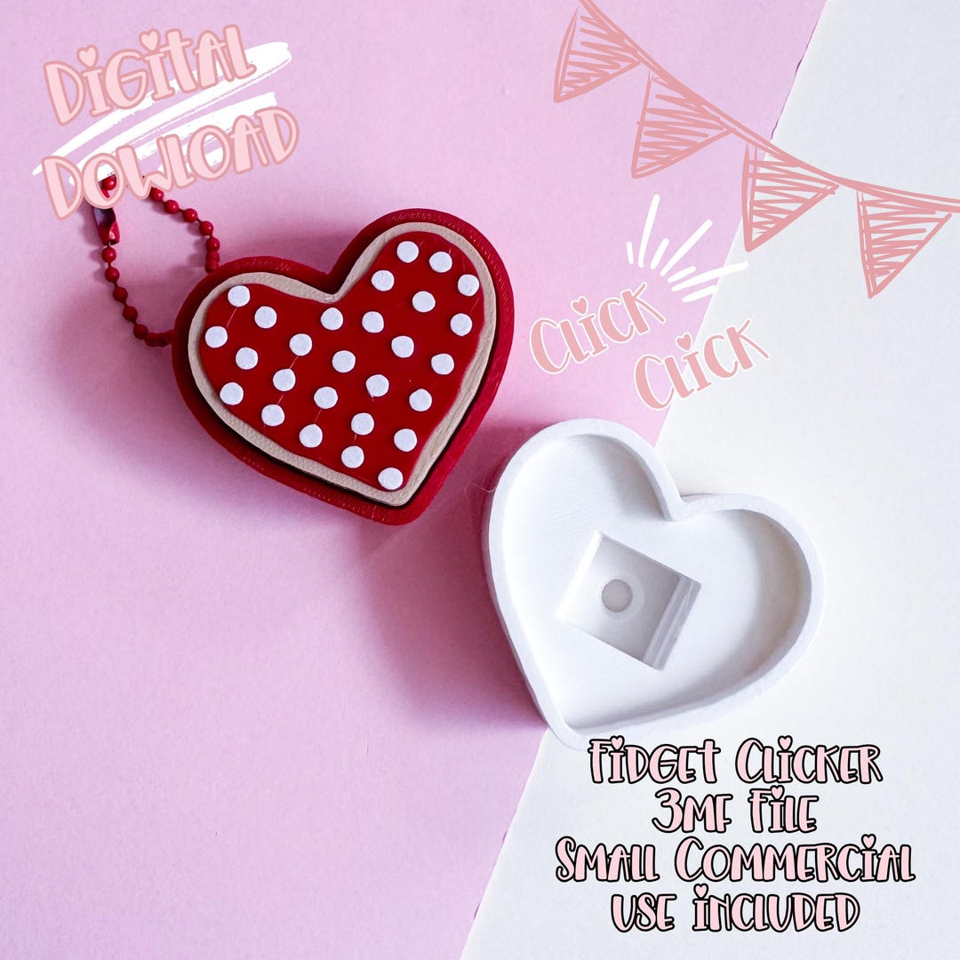 Polka Dot Heart Cookie Fidget Clicker: 3d Print 3MF File (digital ...