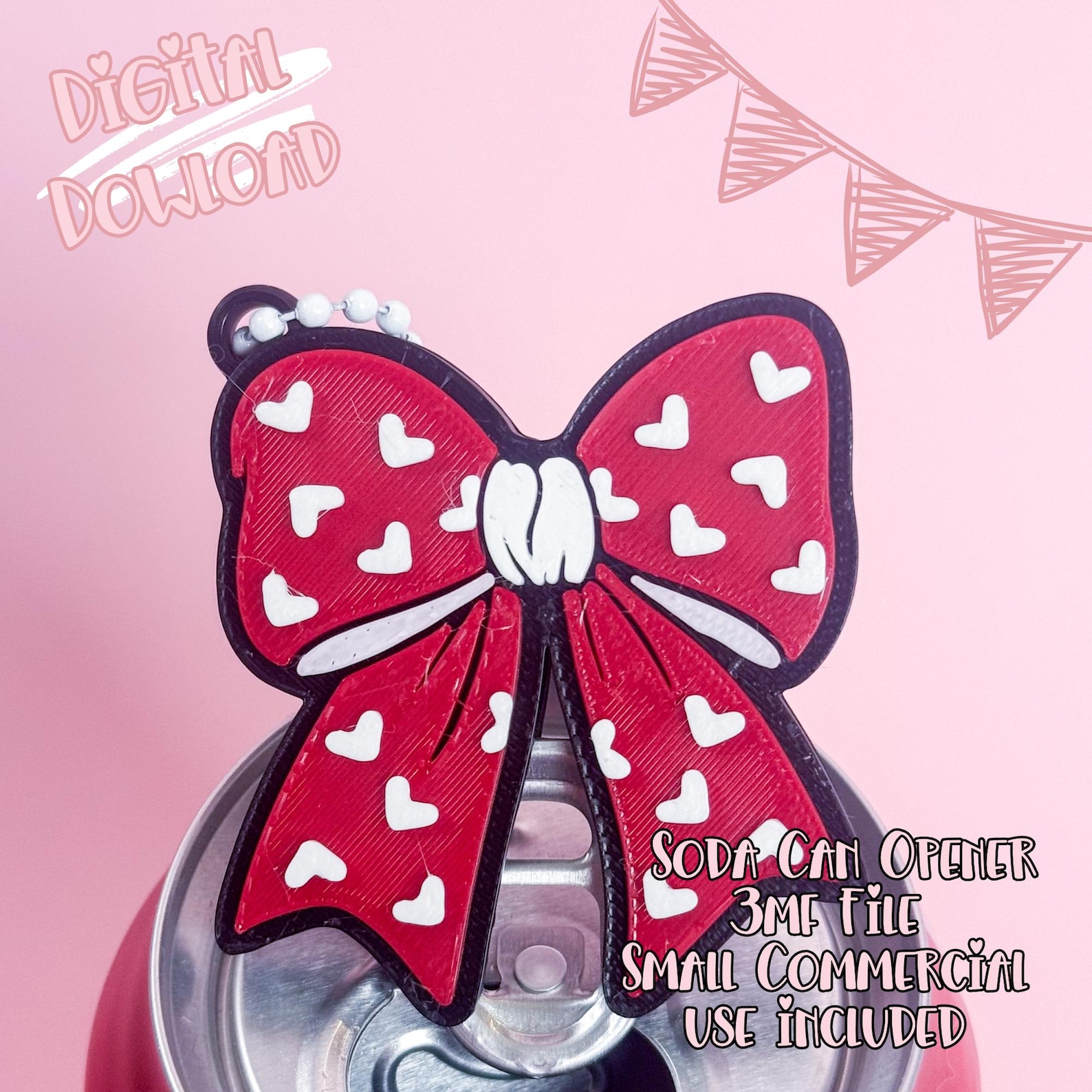Heart Bow Soda Can Opener 3D Print File | Valentines Fizz Can Opener ...