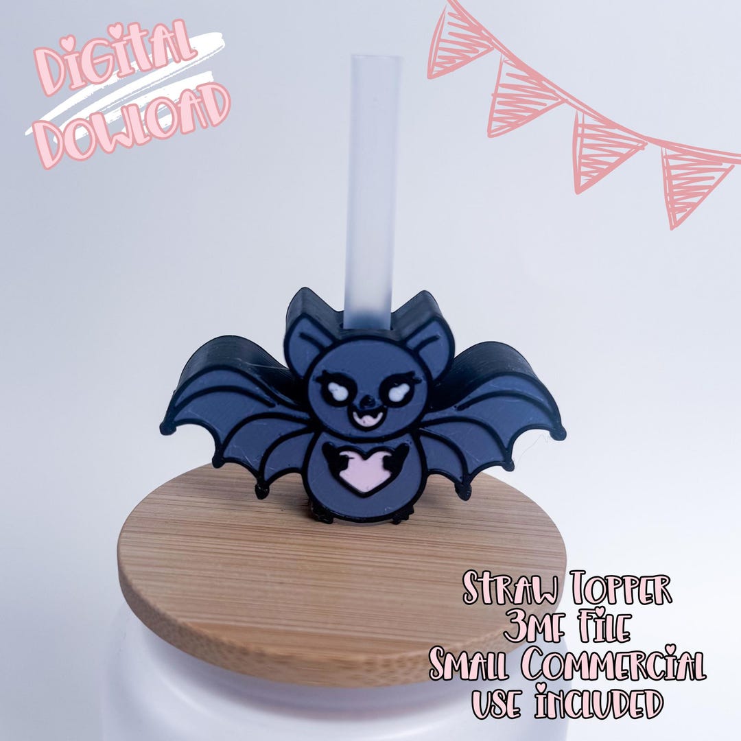 Cute Bat Straw Topper 3d Print File | Halloween Straw Decoration ...