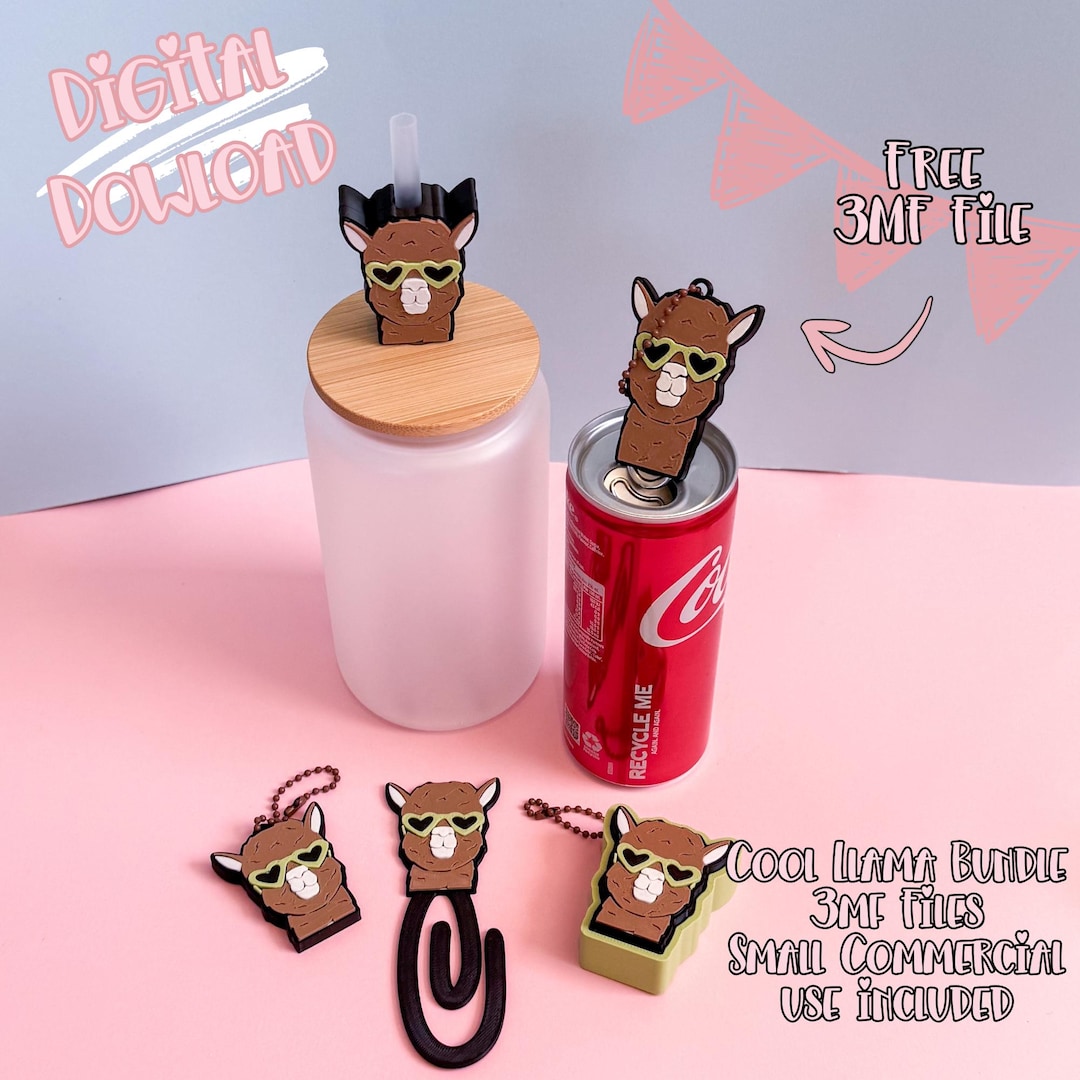 Heart Glasses Llama 3D Print Bundle | Clicker, Keychain, Topper ...