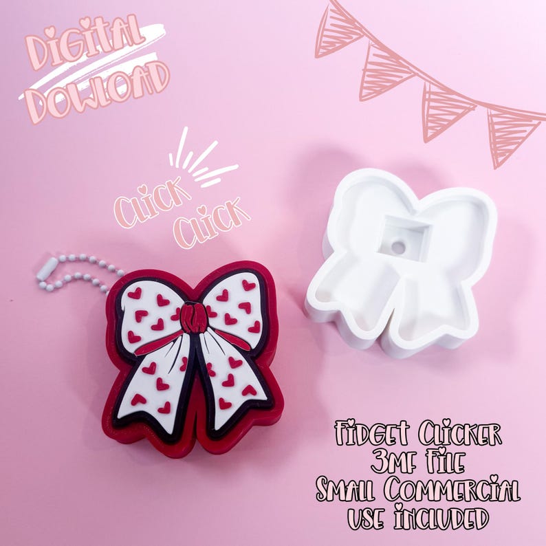 Heart Bow Fidget Clicker | Valentines 3d Print Toy Fidgets (digital ...