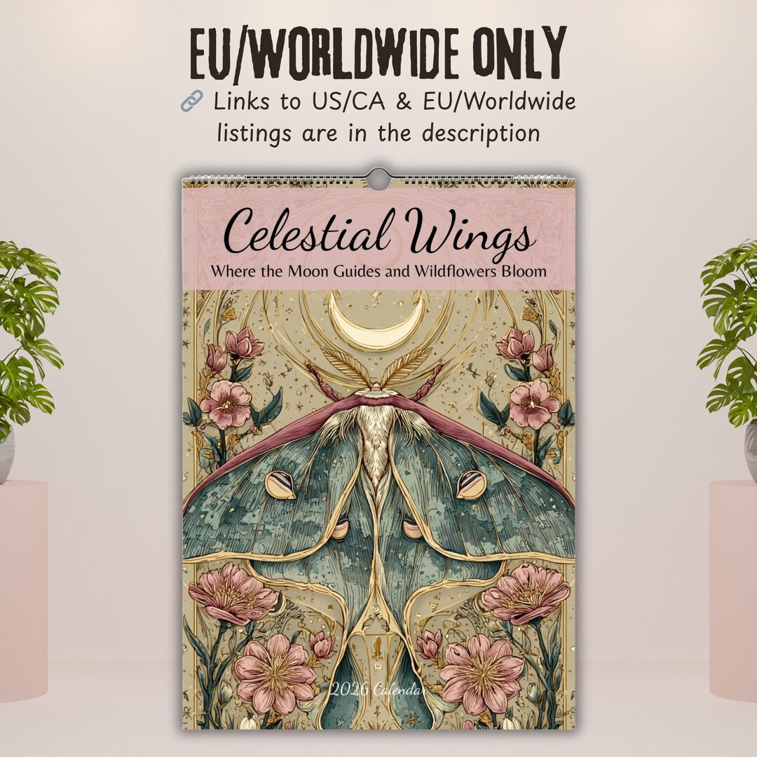 Eu-rest of World,luna Moth Wall Calendar 2026,vintage Boho Wall ...