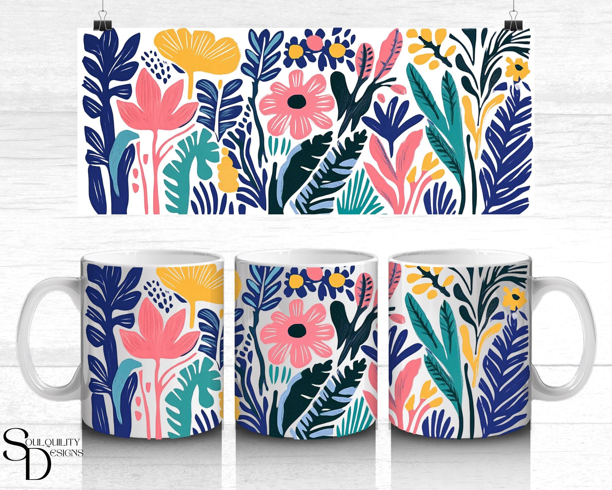 Flower Mug,flower Pattern, Illustration Flower Mug,minimalist Mug ...