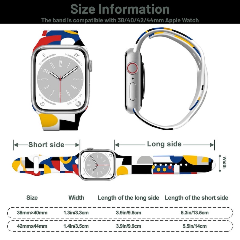 Abstract Geometric Apple Watch Band, Double Buckle Silicone Strap (38 ...