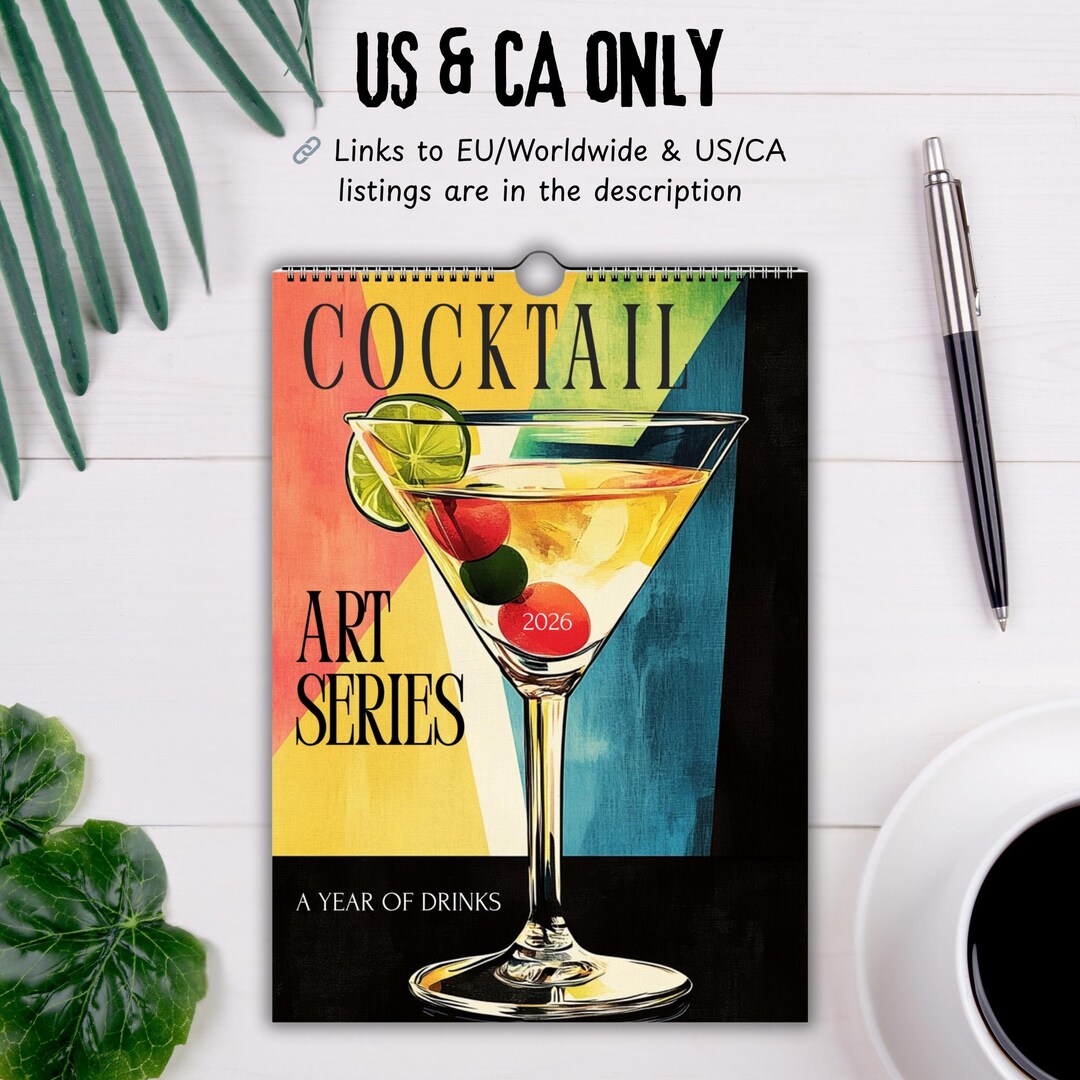 US & CA Cocktail Wall Calendar 2026, Bar Decor, Ccktail Wall Art ...