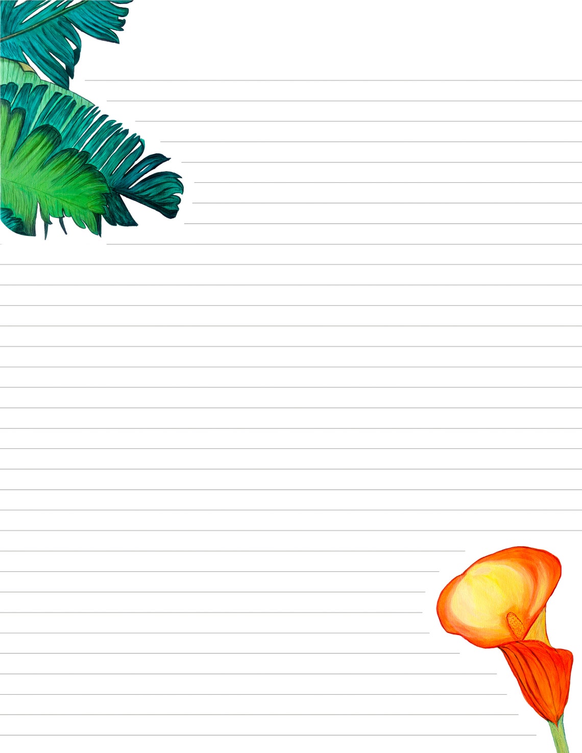 Teacher Note Paper Printable Blank & Lined School Notes Tropical ...