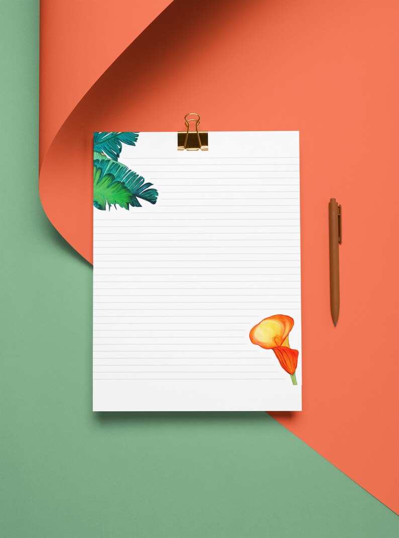 Teacher Note Paper Printable Blank & Lined School Notes Tropical ...