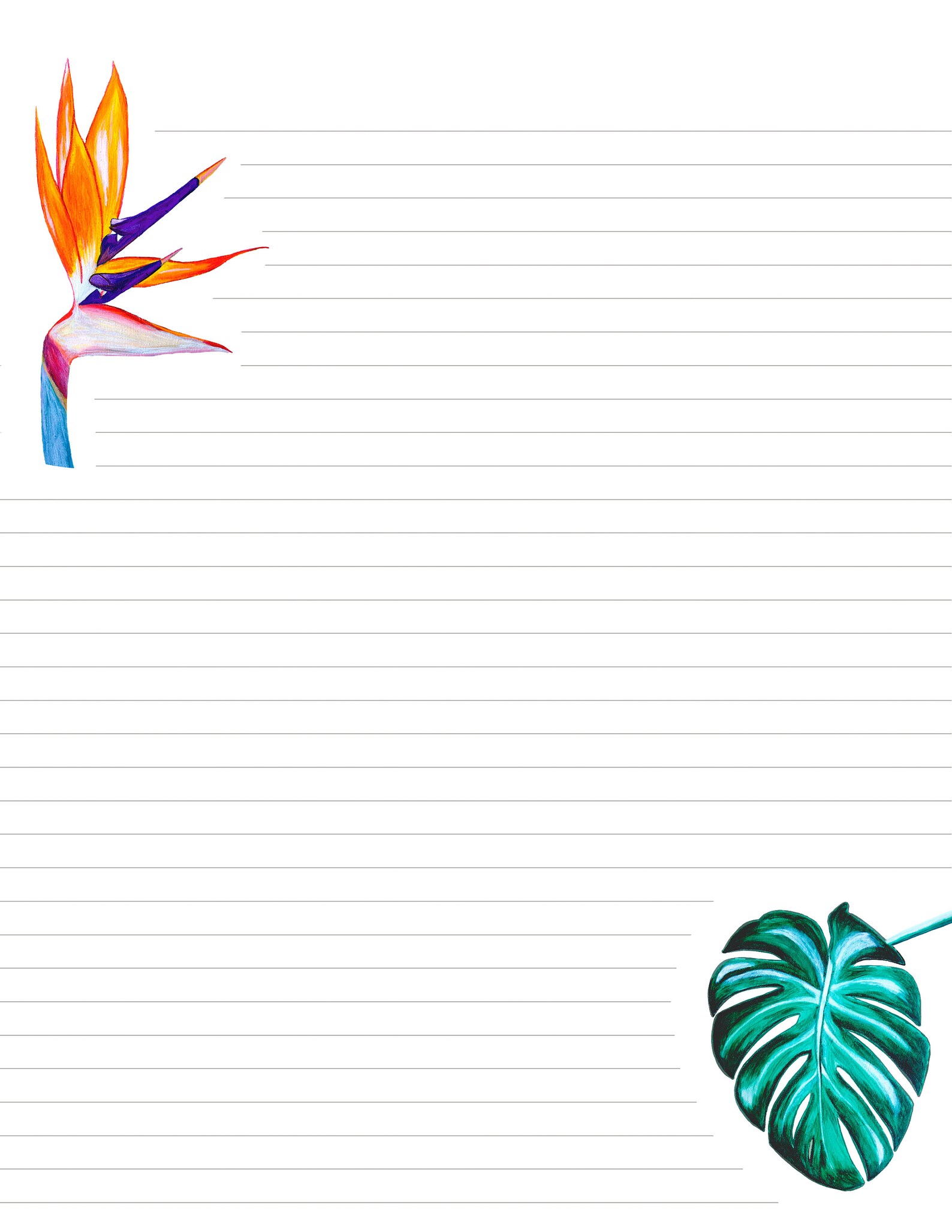 Teacher Note Paper Printable Blank & Lined School Notes Tropical ...