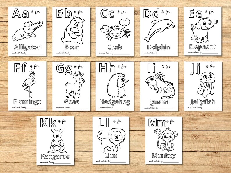ABC Baby Shower Coloring Pages, A-Z Game Template for Kids, Animal ...