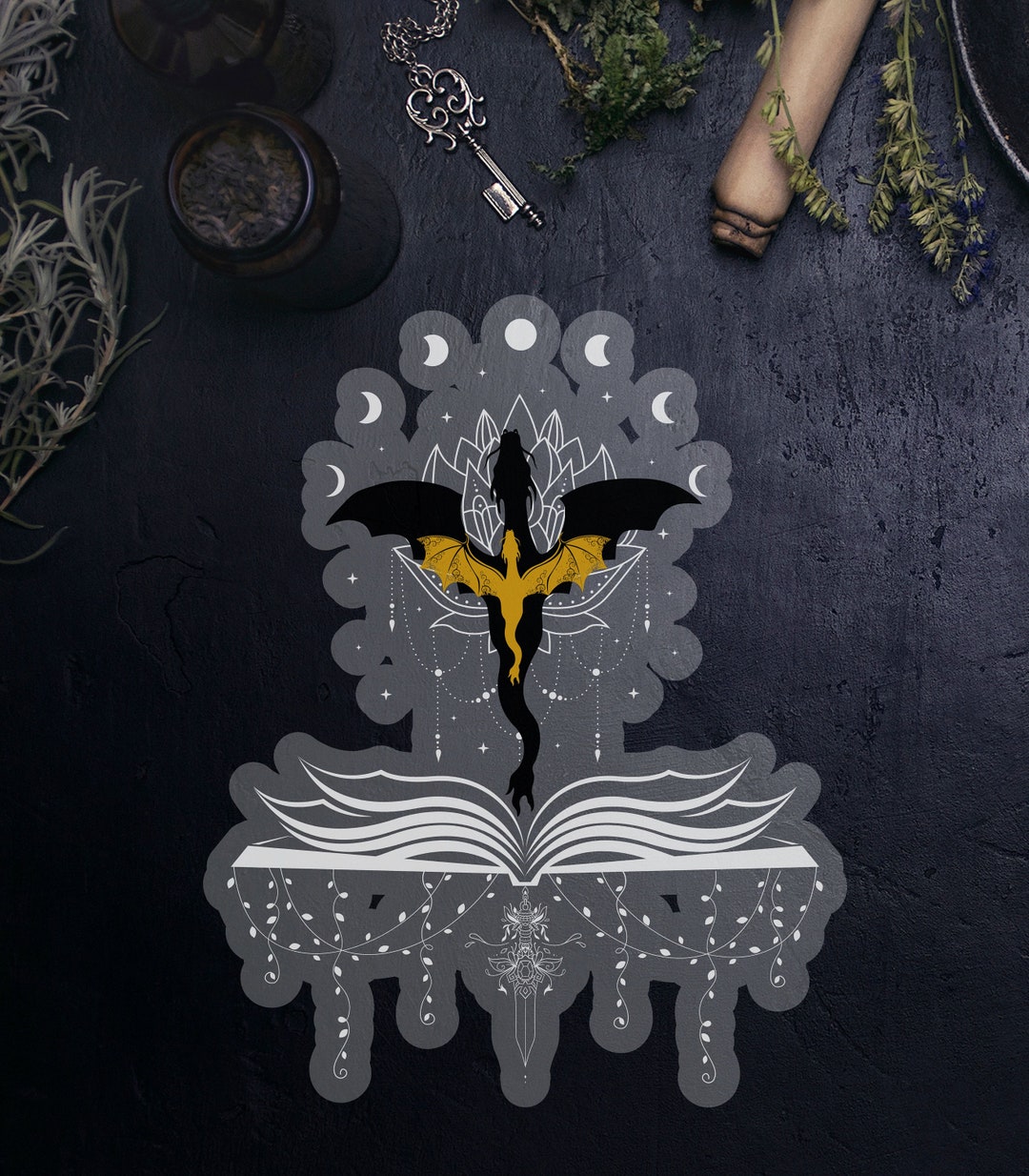 Fantasy Sticker, Book Sticker, Dragon Rider, Magical Books, Sun and ...