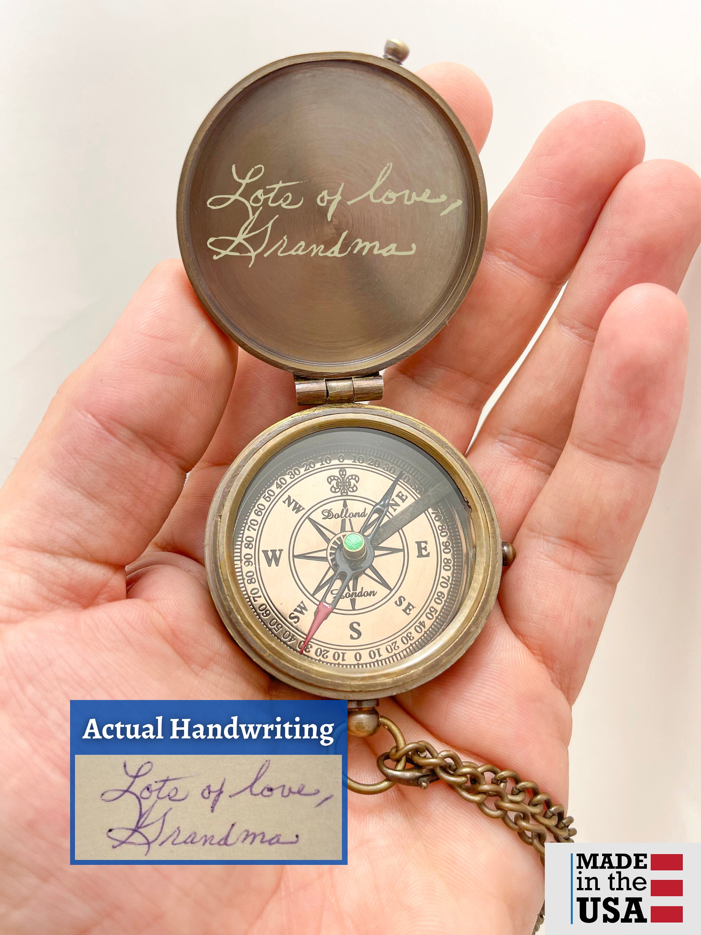Actual Handwriting Engraved Compass, Custom Handwritten Compass ...
