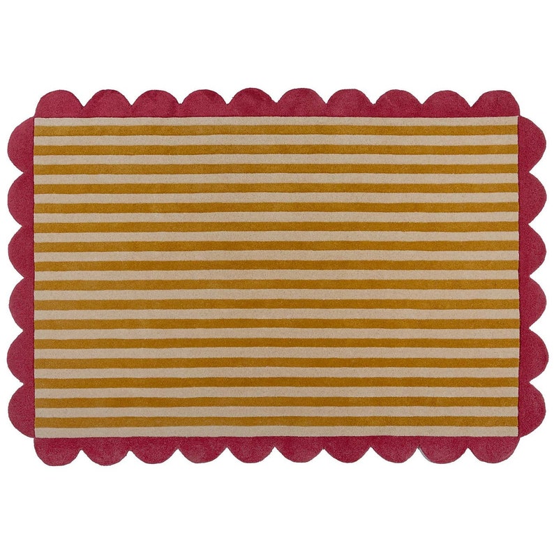 Hand Tufted Modern Milo Scallop Yellow Striped Wool Rug - Etsy