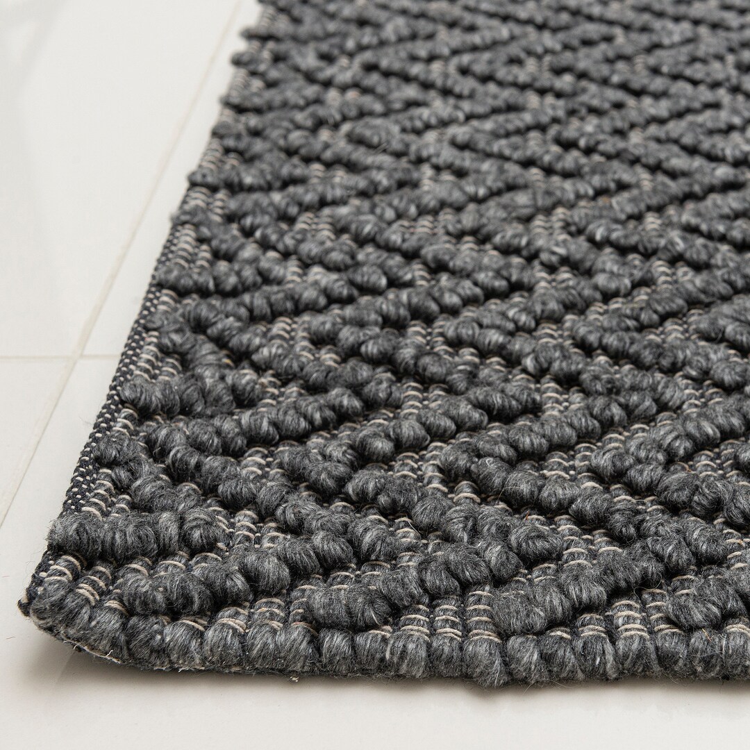 Hand Woven Zig Zag Dark Grey Chunky Loop Pile Wool Rug for Bohemian ...