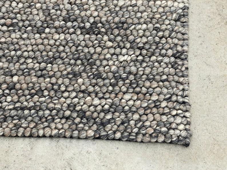 Hand Woven Steel Grey Pebble Wool Rug for Bedroom - Etsy