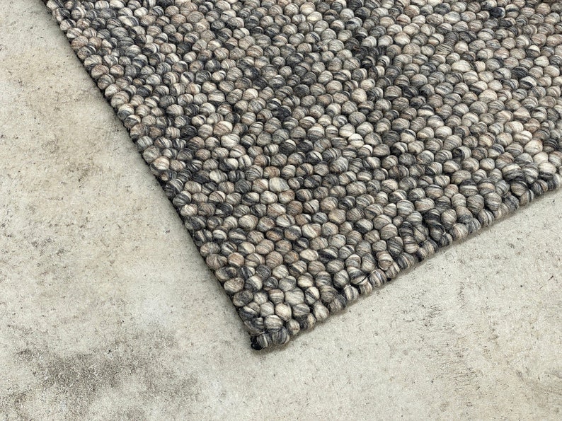Hand Woven Steel Grey Pebble Wool Rug for Bedroom - Etsy