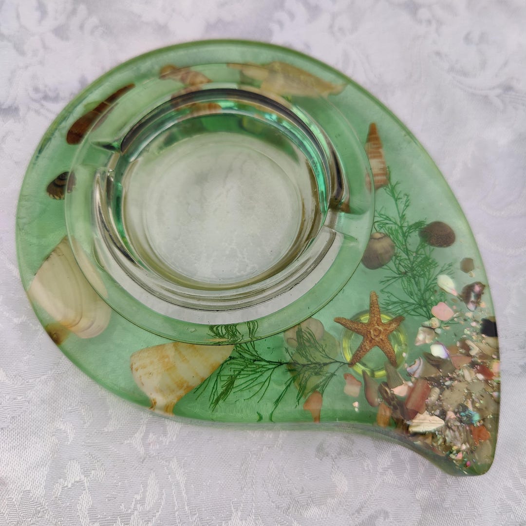 Vintage Lucite Seashell Starfish Abalone Mother of Pearl Ashtray North ...