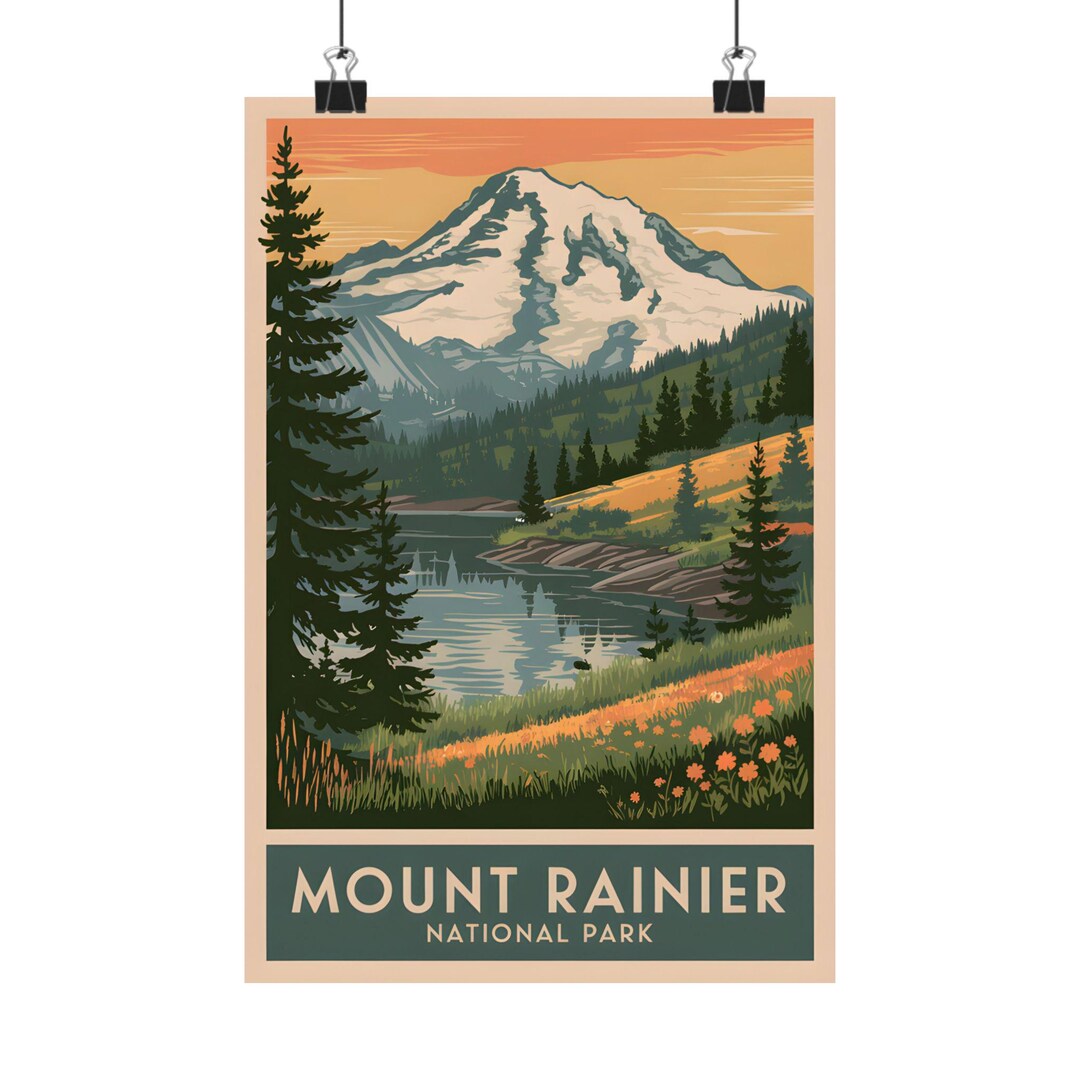 Mount Rainier National Park Vintage Art Print Scenic Nature Landscape ...
