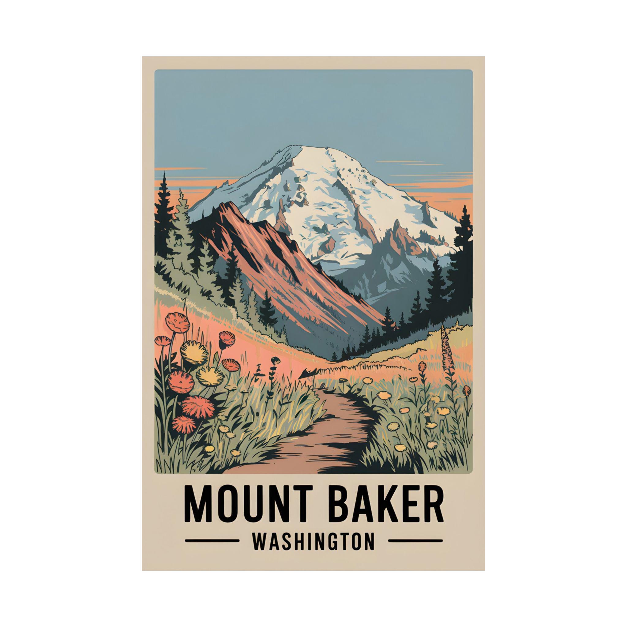Mount Baker Washington Art Print Vintage Landscape Wall Decor Mountain ...