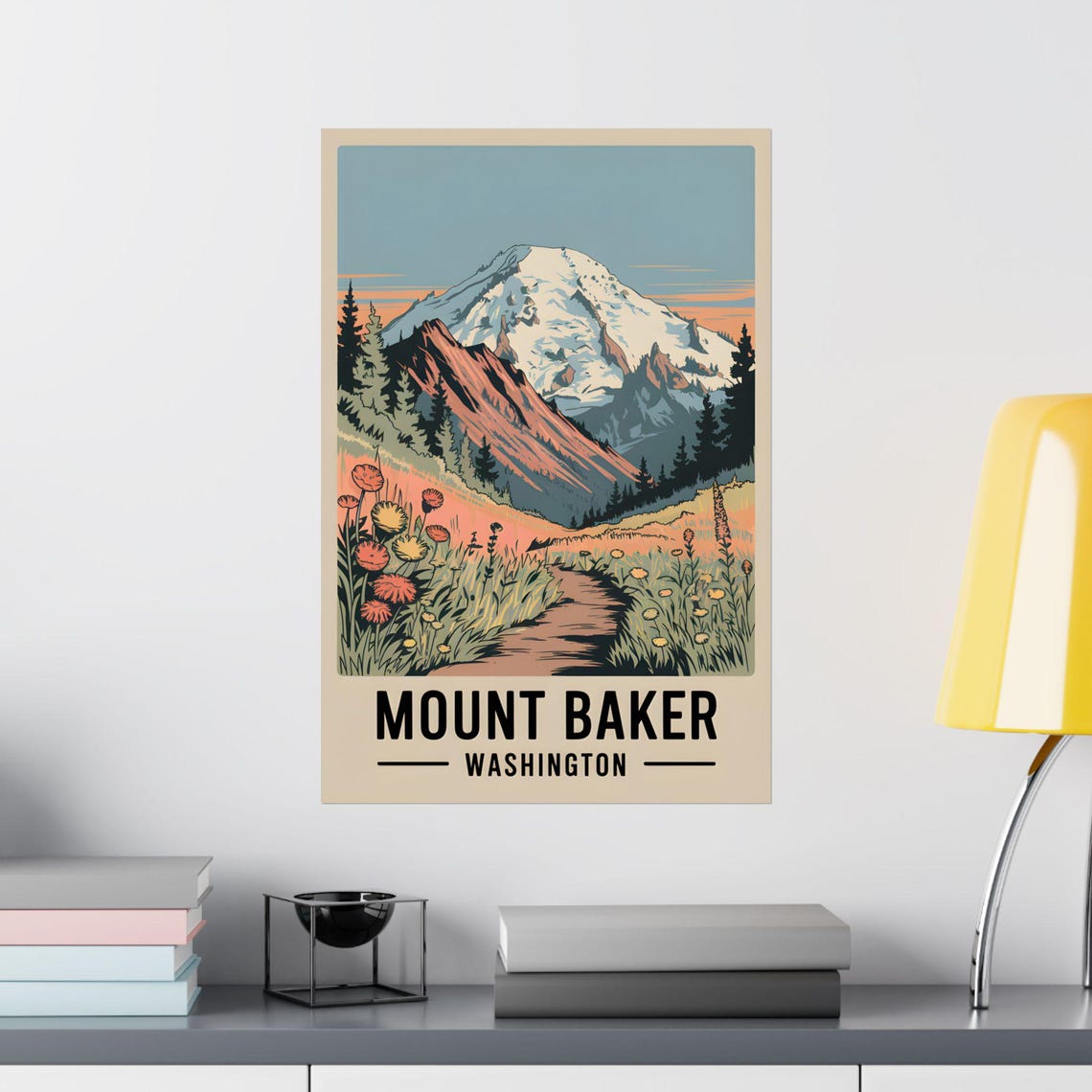 Mount Baker Washington Art Print Vintage Landscape Wall Decor Mountain ...