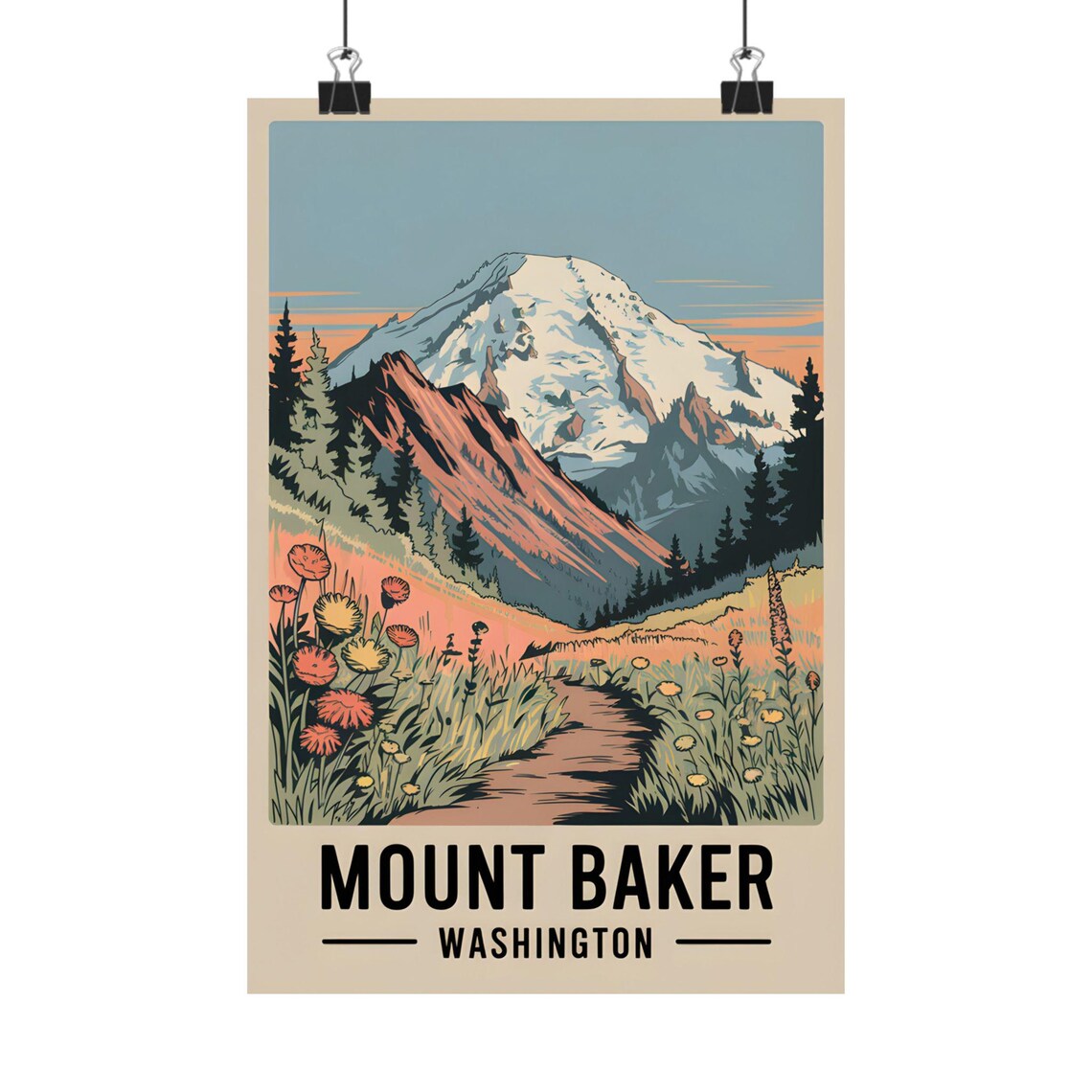Mount Baker Washington Art Print Vintage Landscape Wall Decor Mountain ...