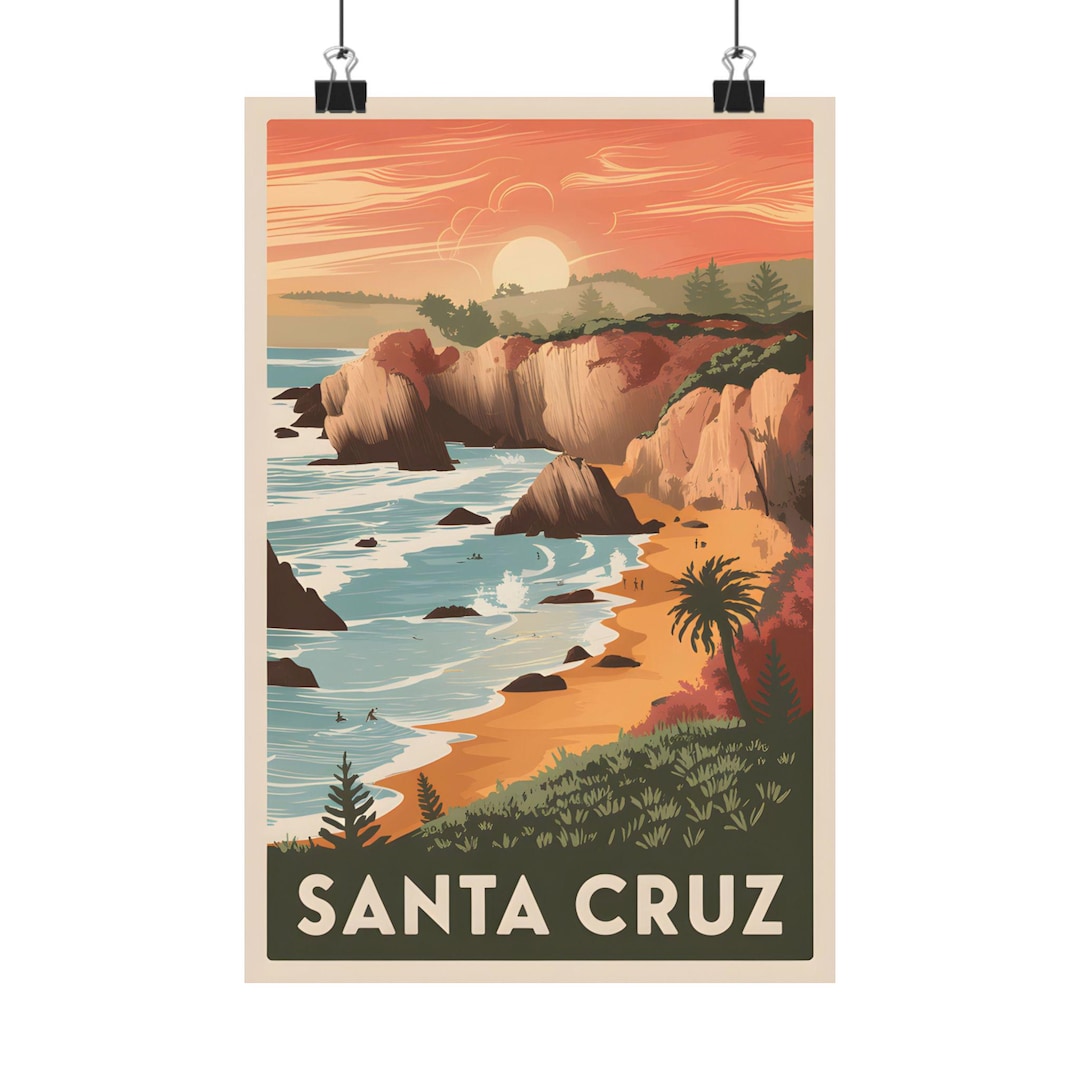 Santa Cruz California Art Print Vintage Beach Landscape Decor Ocean ...