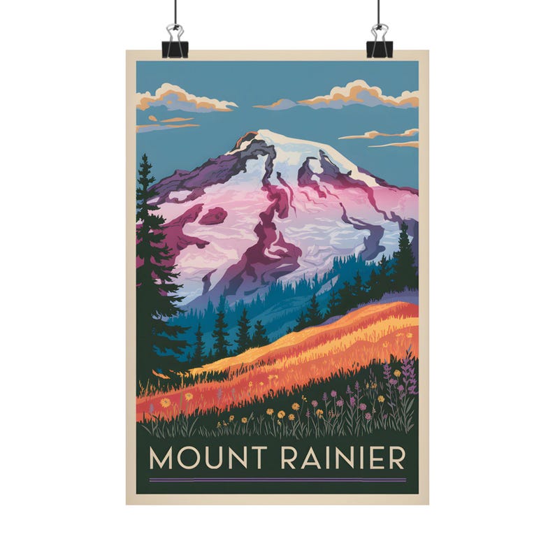Mount Rainier Art Print Wall Decor Nature Landscape Vintage Poster Home ...