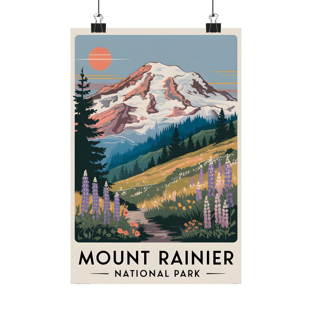 Mount Rainier National Park Vintage Poster Art Floral Landscape Wall ...