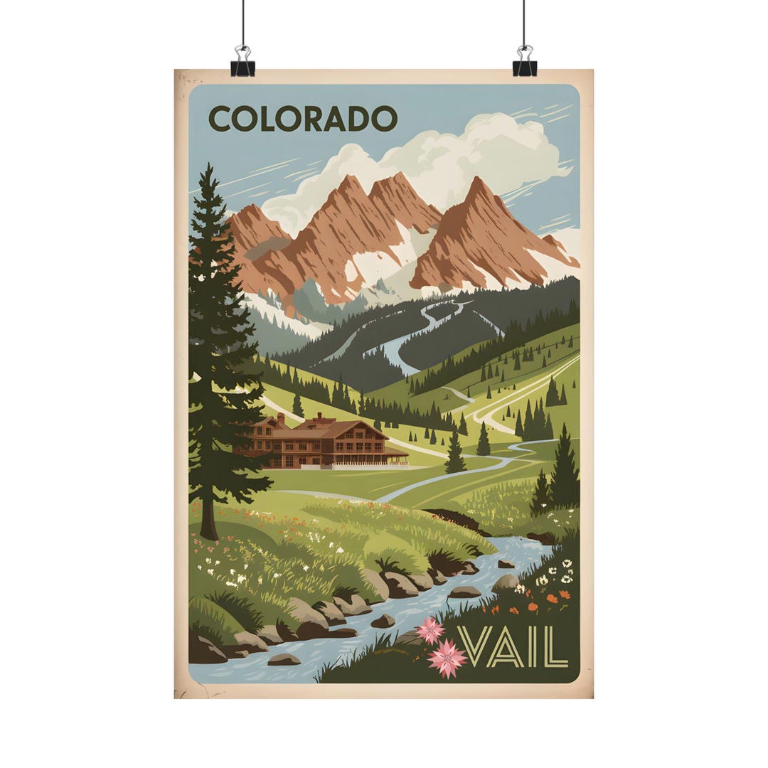 Vail Colorado Art Print Mountain Landscape Nature Decor Vintage Style ...