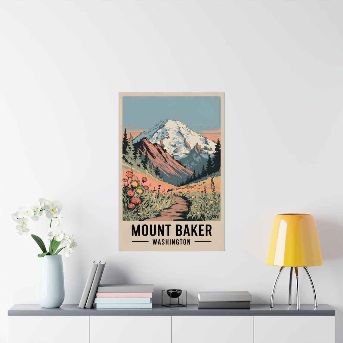 Mount Baker Washington Art Print Vintage Landscape Wall Decor Mountain ...