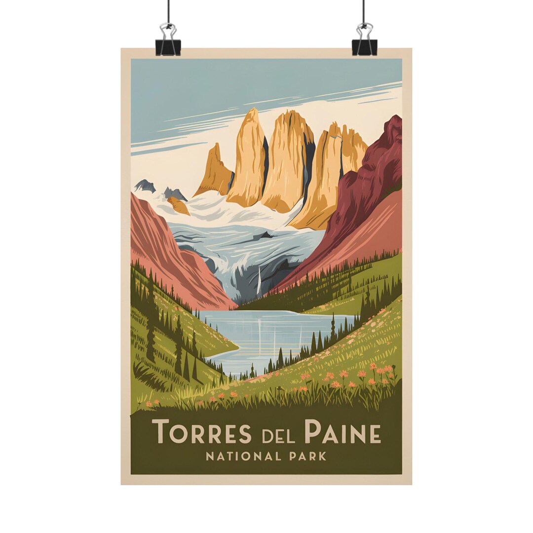 Torres Del Paine National Park Art Print Landscape Poster Vintage ...