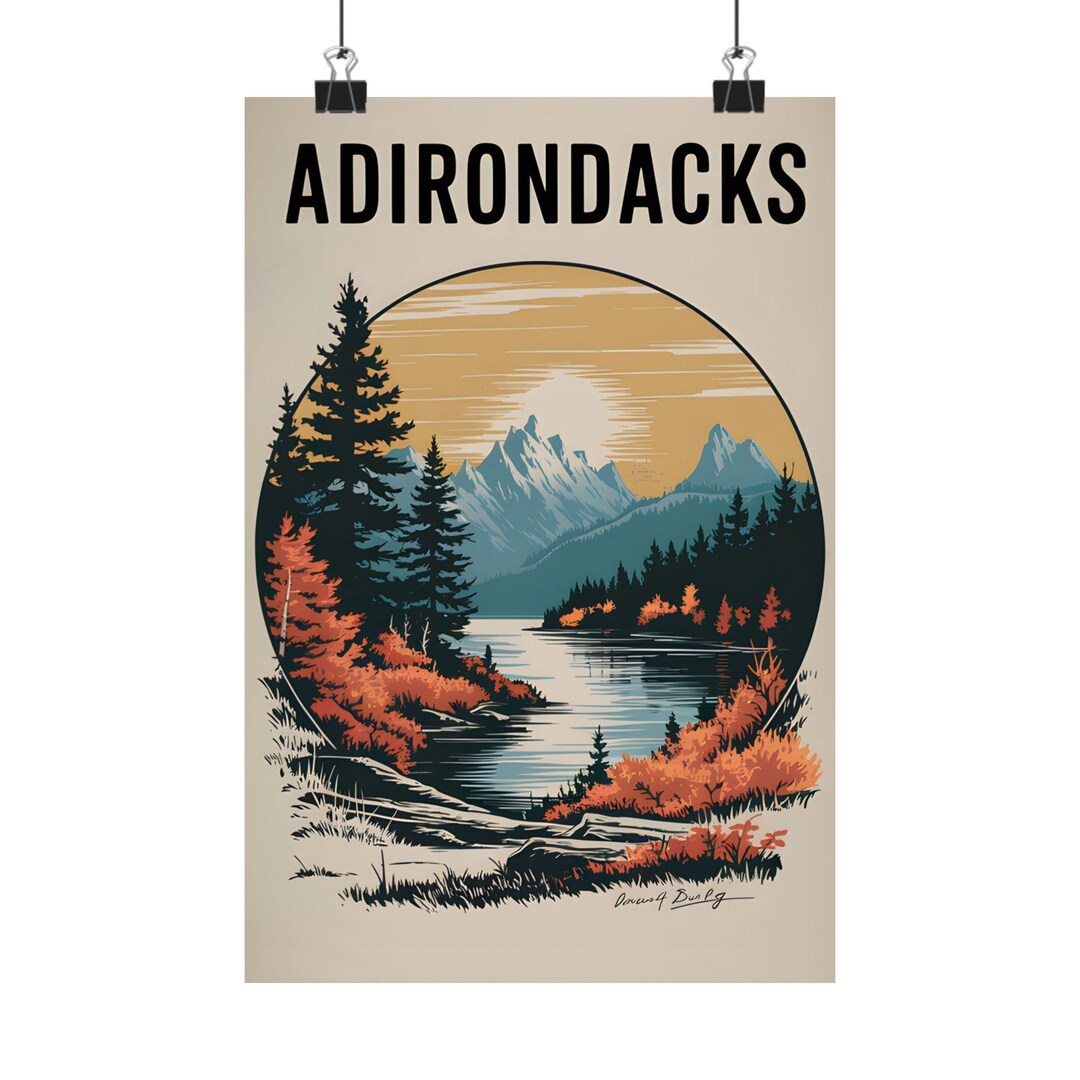 Adirondacks Vintage Style Landscape Art Print Mountain Lake Decor Cabin ...