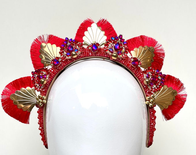 Lady Fleur Red Gold Crown Millinery Headband Races Headpiece - Etsy