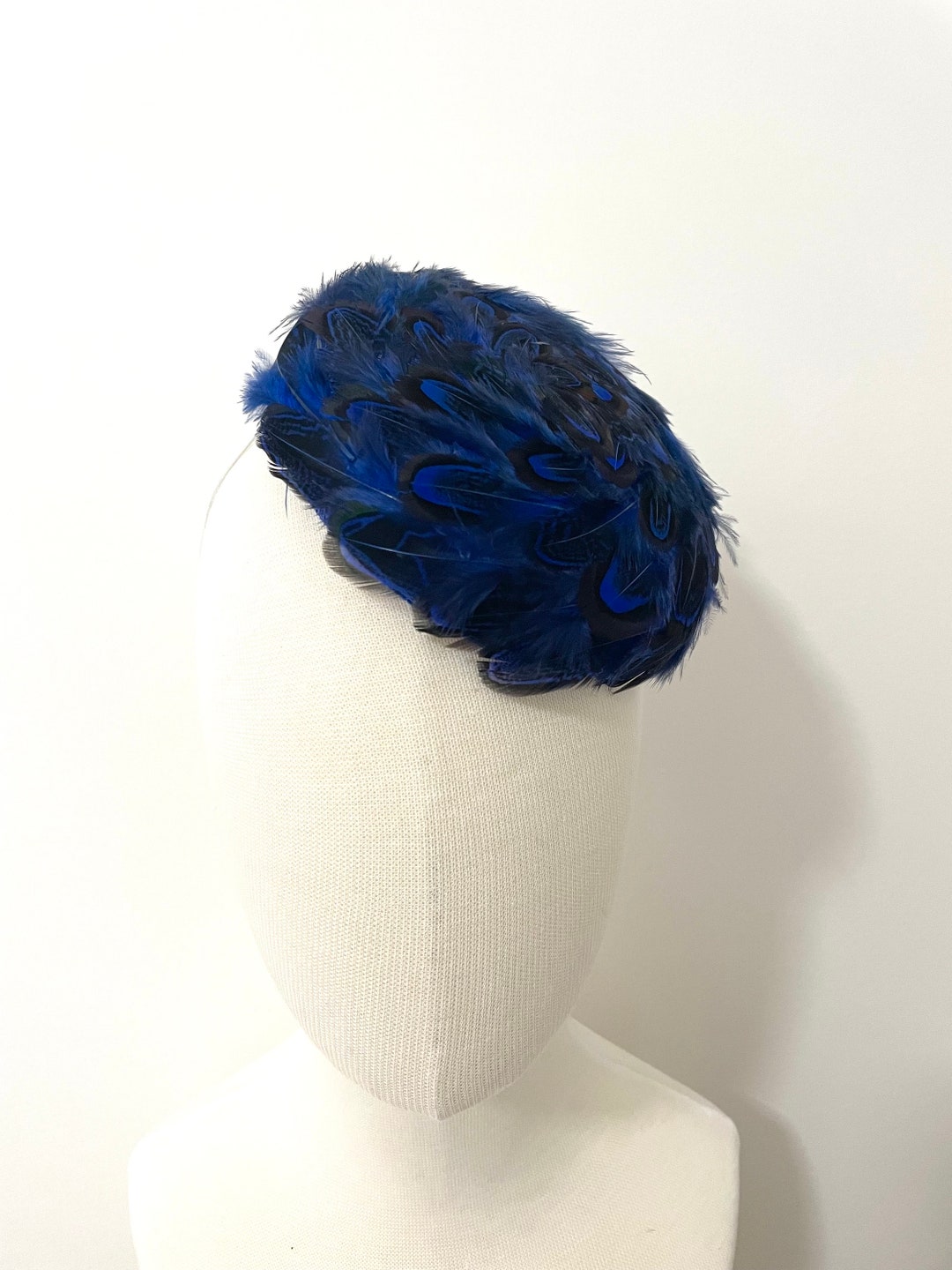Lola Sapphire Button Sapphire Blue Feather Sinamay Button Millinery for ...