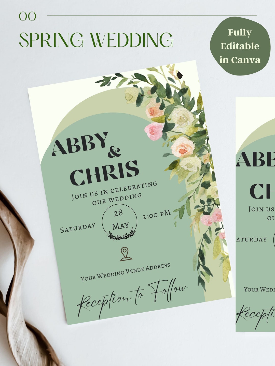 Spring Wedding Invitation Card Templateboho Greenery Wedding - Etsy