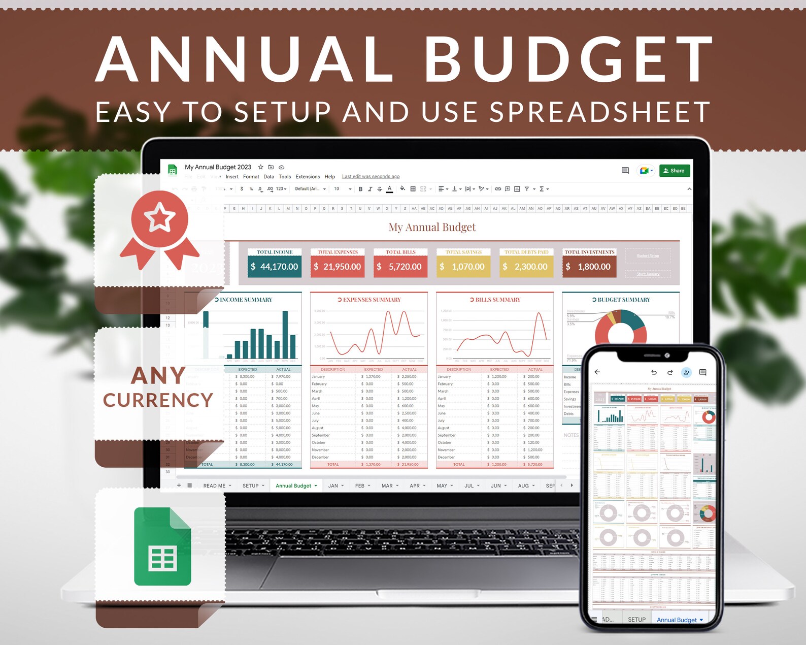 Annual Budget Planner, Budget Template, Google Sheets Budget, Annual ...