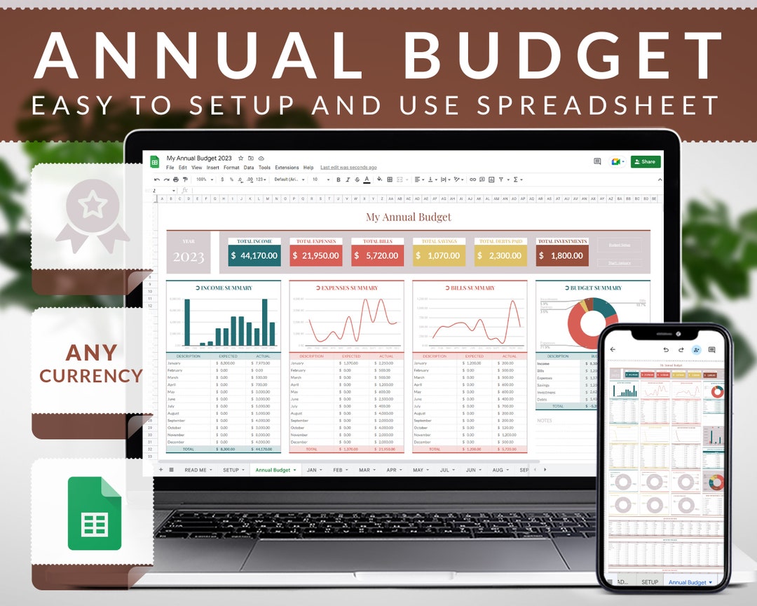 Annual Budget Planner Budget Template Google Sheets Budget - Etsy