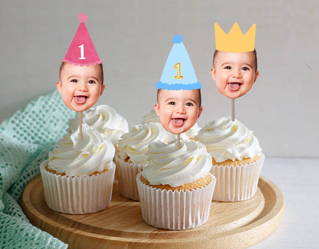 Face Cupcake Toppers, First Birthday Decor, Baby Face Cake Topper ...