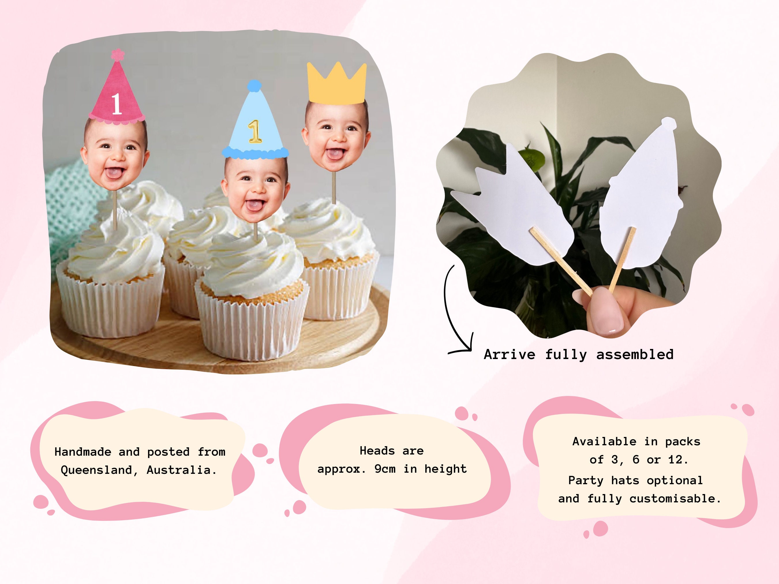Face Cupcake Toppers, First Birthday Decor, Baby Face Cake Topper ...
