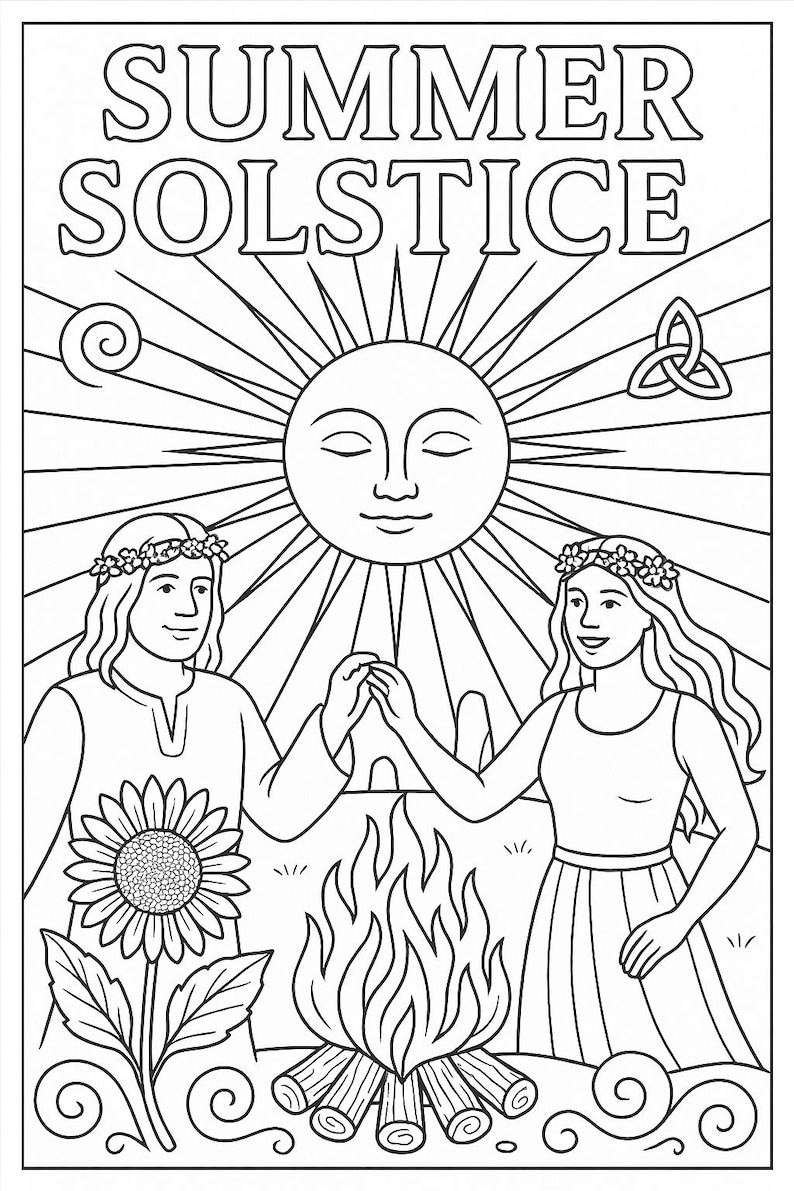 Litha Coloring Pages - Summer Solstice Printable | Pagan Sabbat Wheel ...