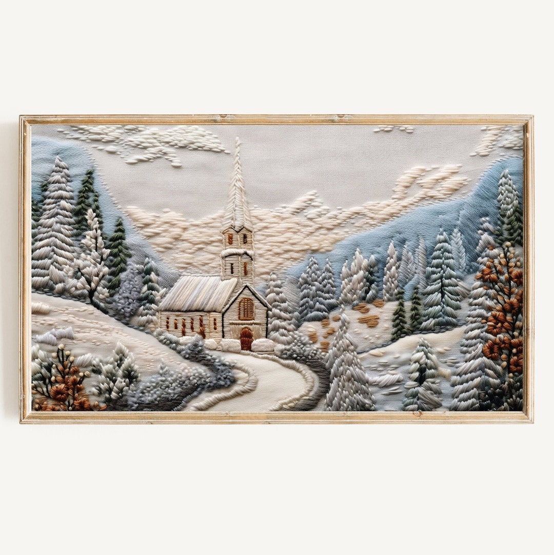 Christmas Frame Tv Embroidery Art Digital Download | Winter Pine Tree ...