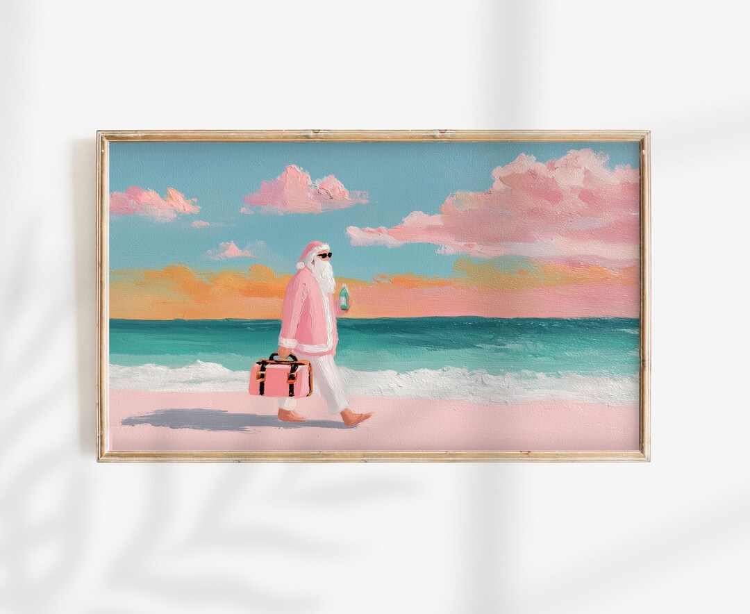 Santa Frame Tv Art Coastal Christmas Colorful Pink Digital Download - Etsy