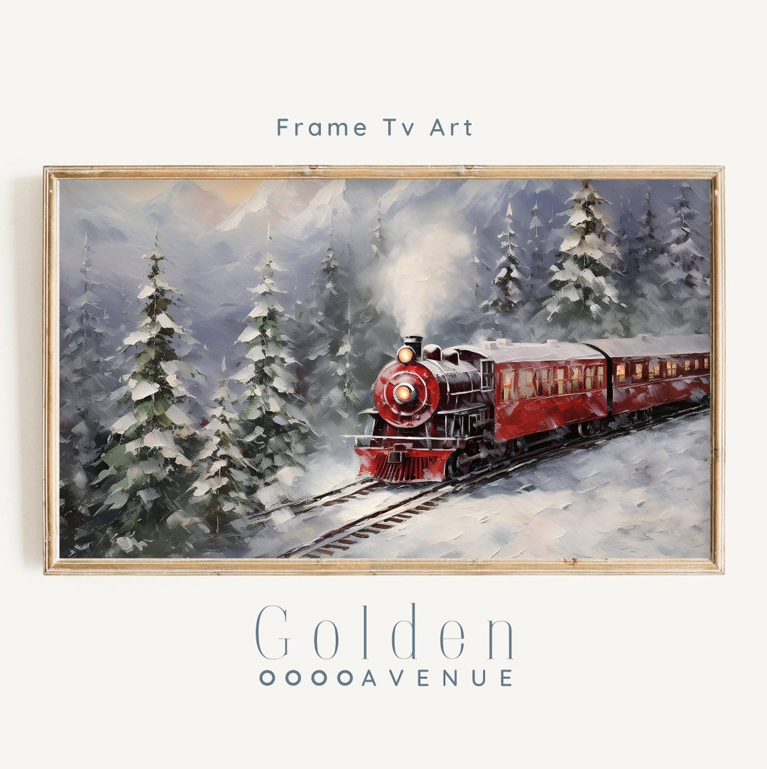 Frame TV Art Christmas Vintage Train Digital Download Painting Winter ...