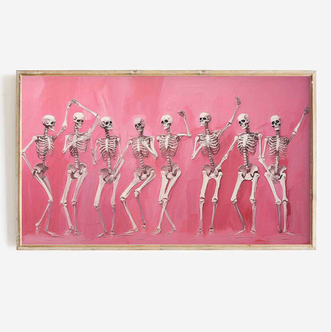 Frame Tv Art | Pink Halloween Dancing Skeletons Textured Pop Art ...