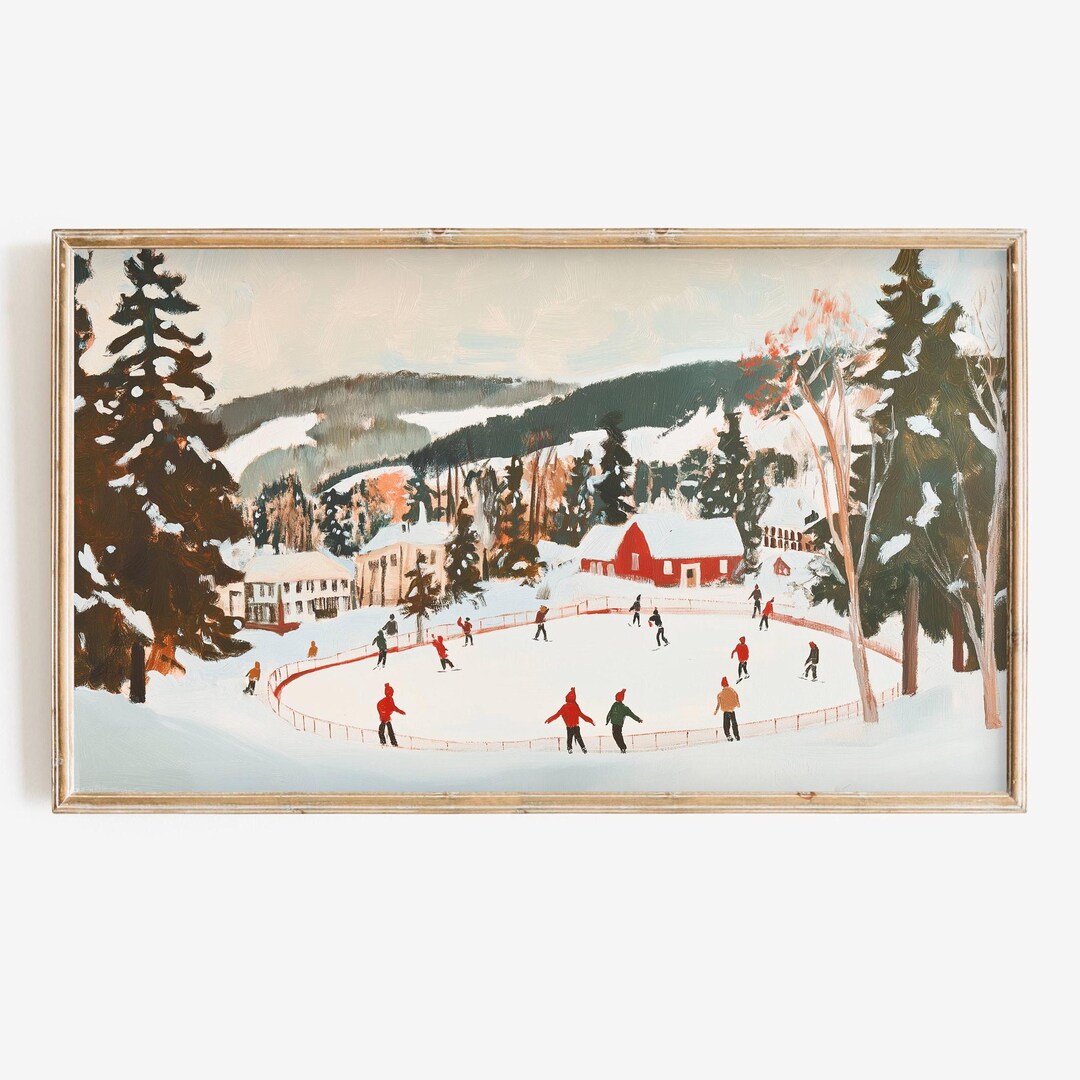 Winter Frame TV Art Holiday Ice Skating Painting Digital Download ...